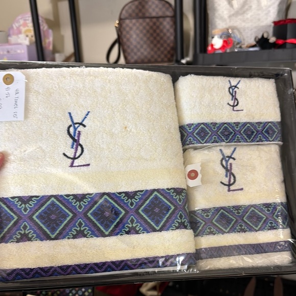 Accessories | Ysl Cream Towel Set With Blue And Purple Accents | Poshmark